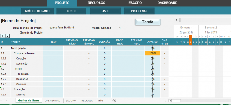 Planilha Controle de Projetos Cronograma - Smart Planilhas