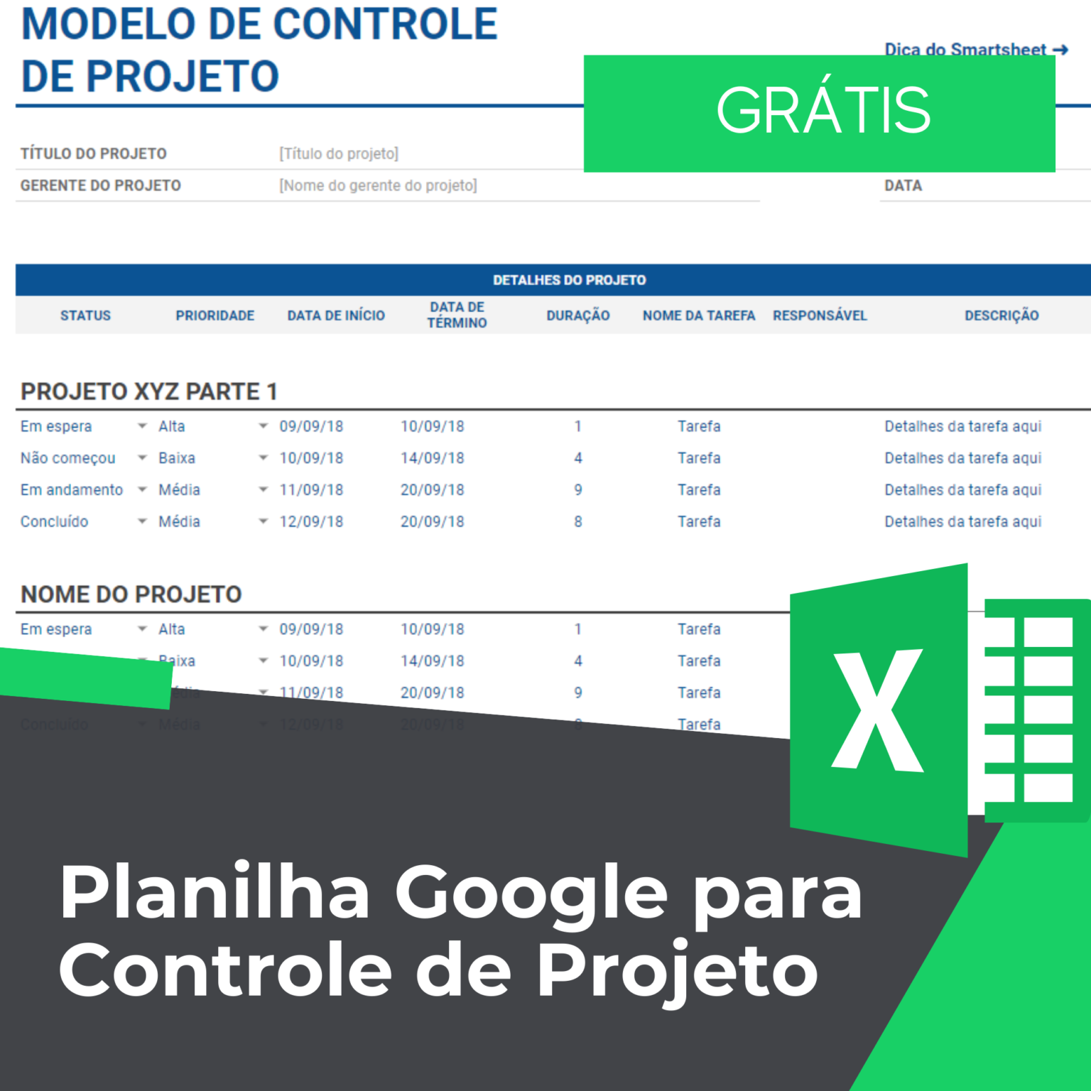 Planilha Google para Controle de Projeto - Smart Planilhas