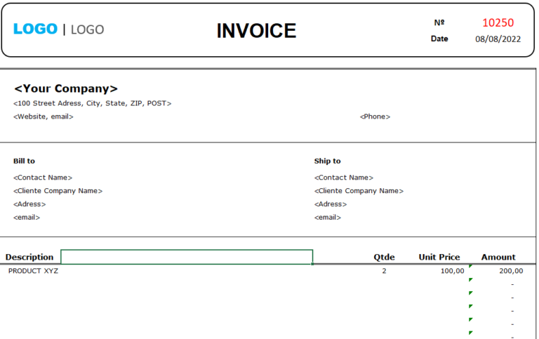 Modelo de Invoice em Excel Grátis - Smart Planilhas