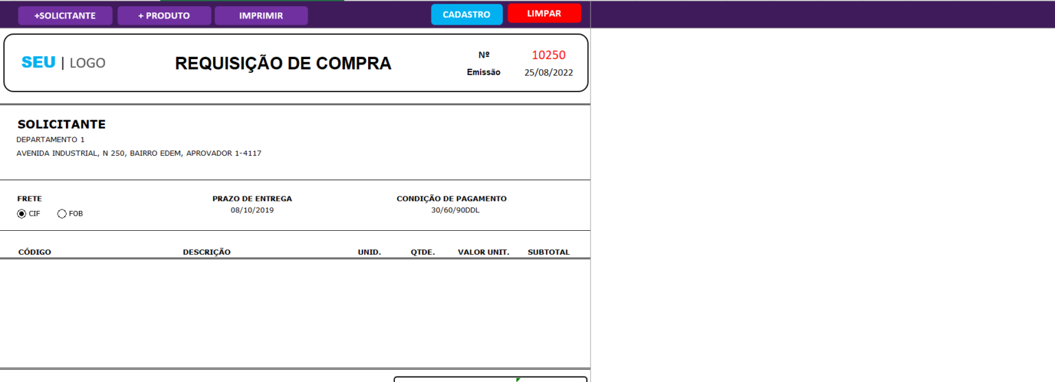 Planilha Requisição de Material Compra - Smart Planilhas