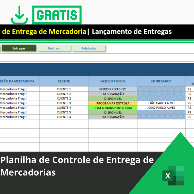 Planilha de Controle de Entrega de Mercadorias