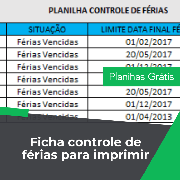 Ficha controle de Férias para Imprimir - Smart Planilhas
