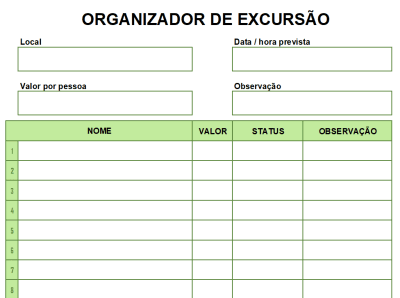 Planilha para Organizar Excursão Grátis