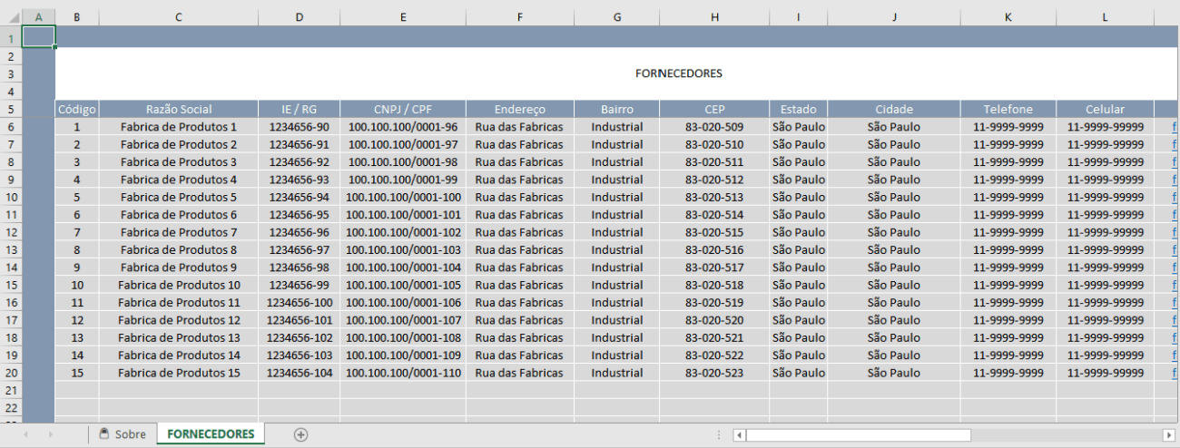 Planilha Cadastro de Fornecedores Grátis