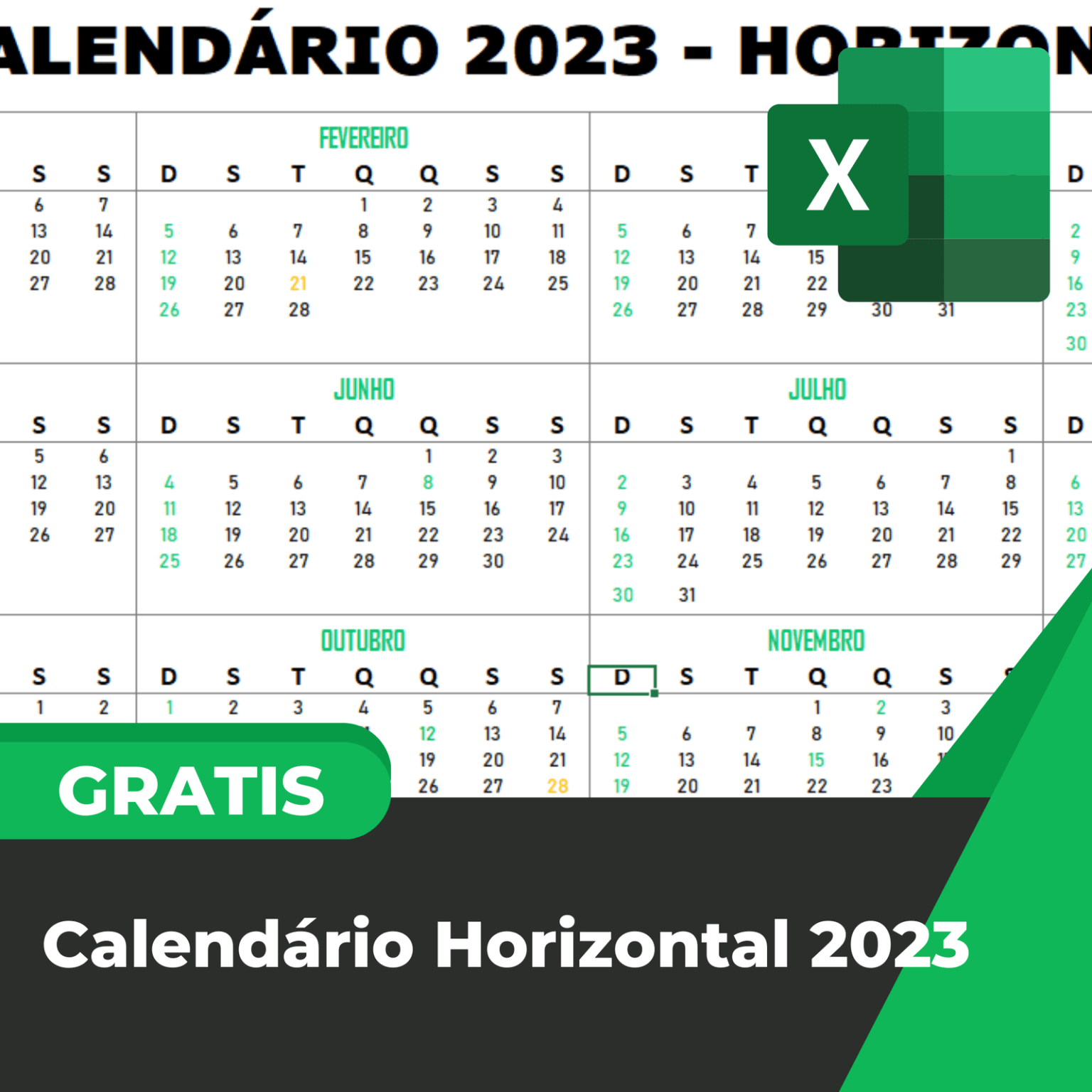 Calendário Horizontal 2023 - Smart Planilhas