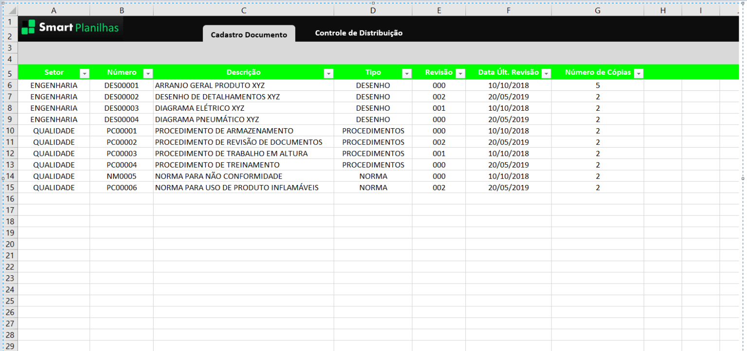Planilha Controle de Documentos Grátis