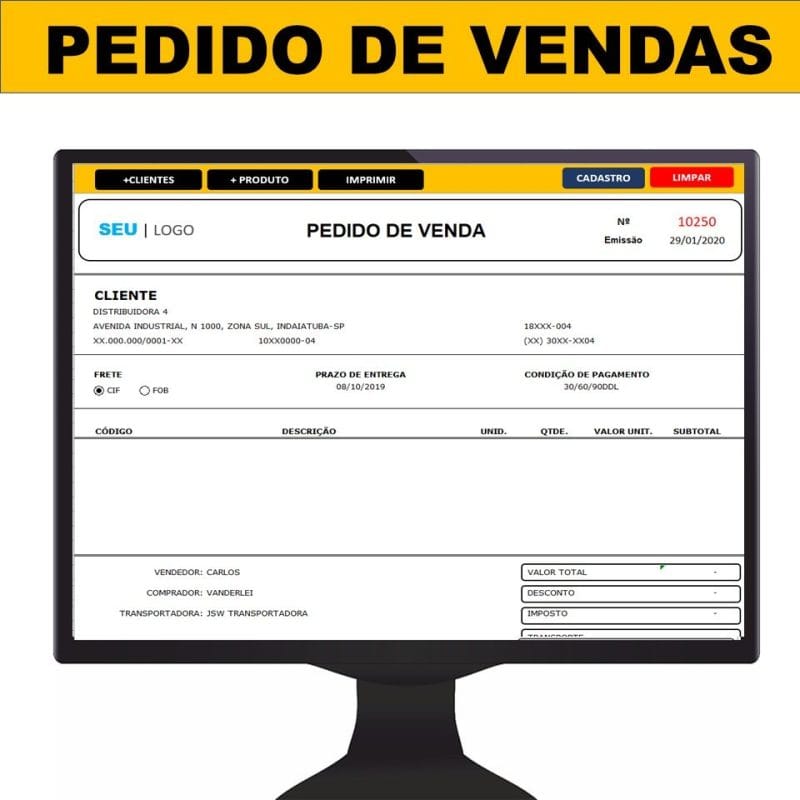 Planilha Ordem de vendas para Imprimir Pedido