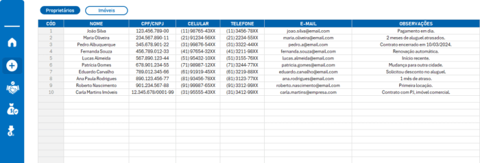 Planilha de Aluguel de Imóveis em Excel
