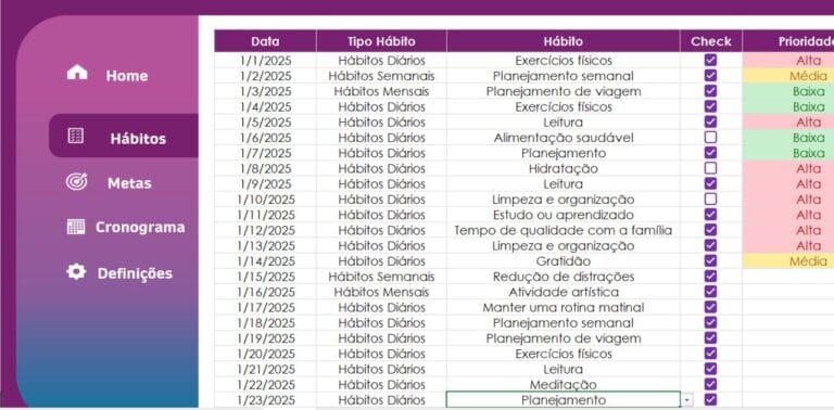 Planilha Controle de Hábitos - Smart Planilhas